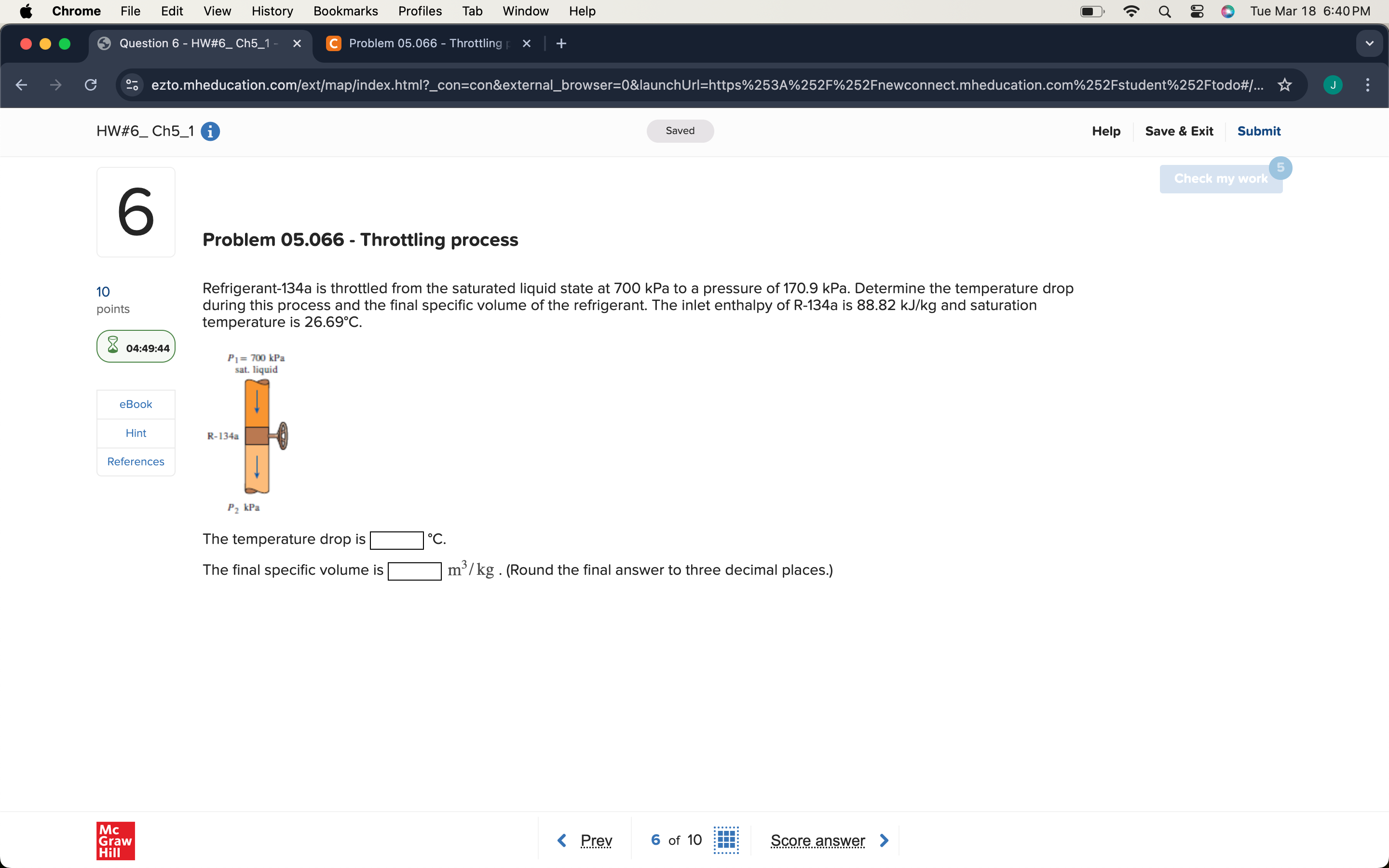 Problem 05.066 - ﻿Throttling processThe temperature | Chegg.com