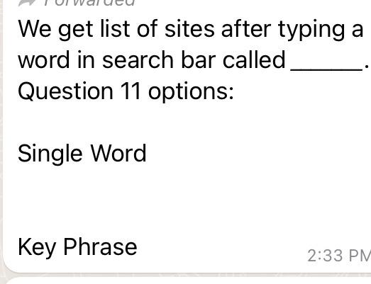 Solved We get list of sites after typing a word in search | Chegg.com