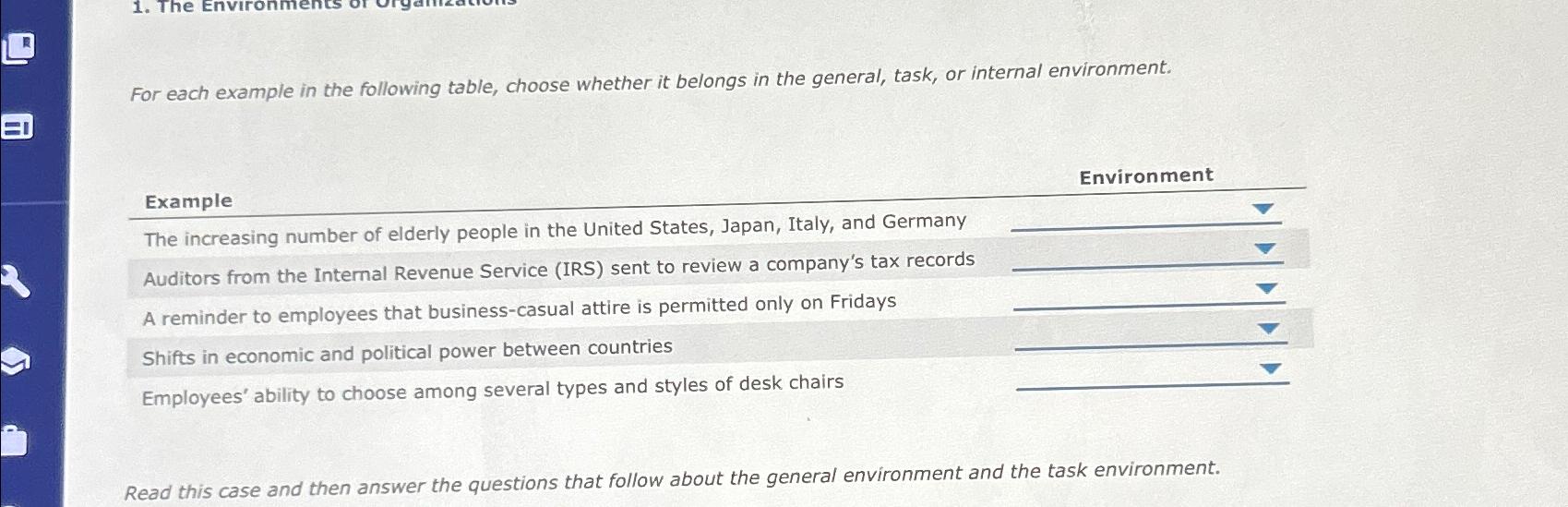 Solved For each example in the following table, choose | Chegg.com