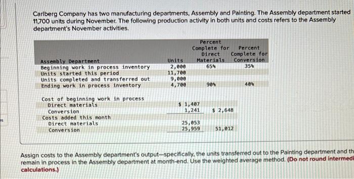 Solved Carlberg Company has two manufacturing departments, | Chegg.com