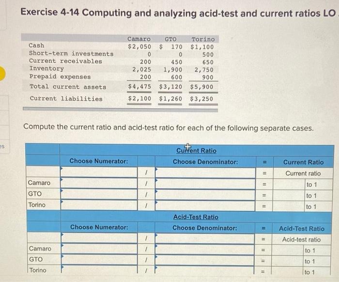 Solved Exercise 4-14 Computing and analyzing acid-test and | Chegg.com