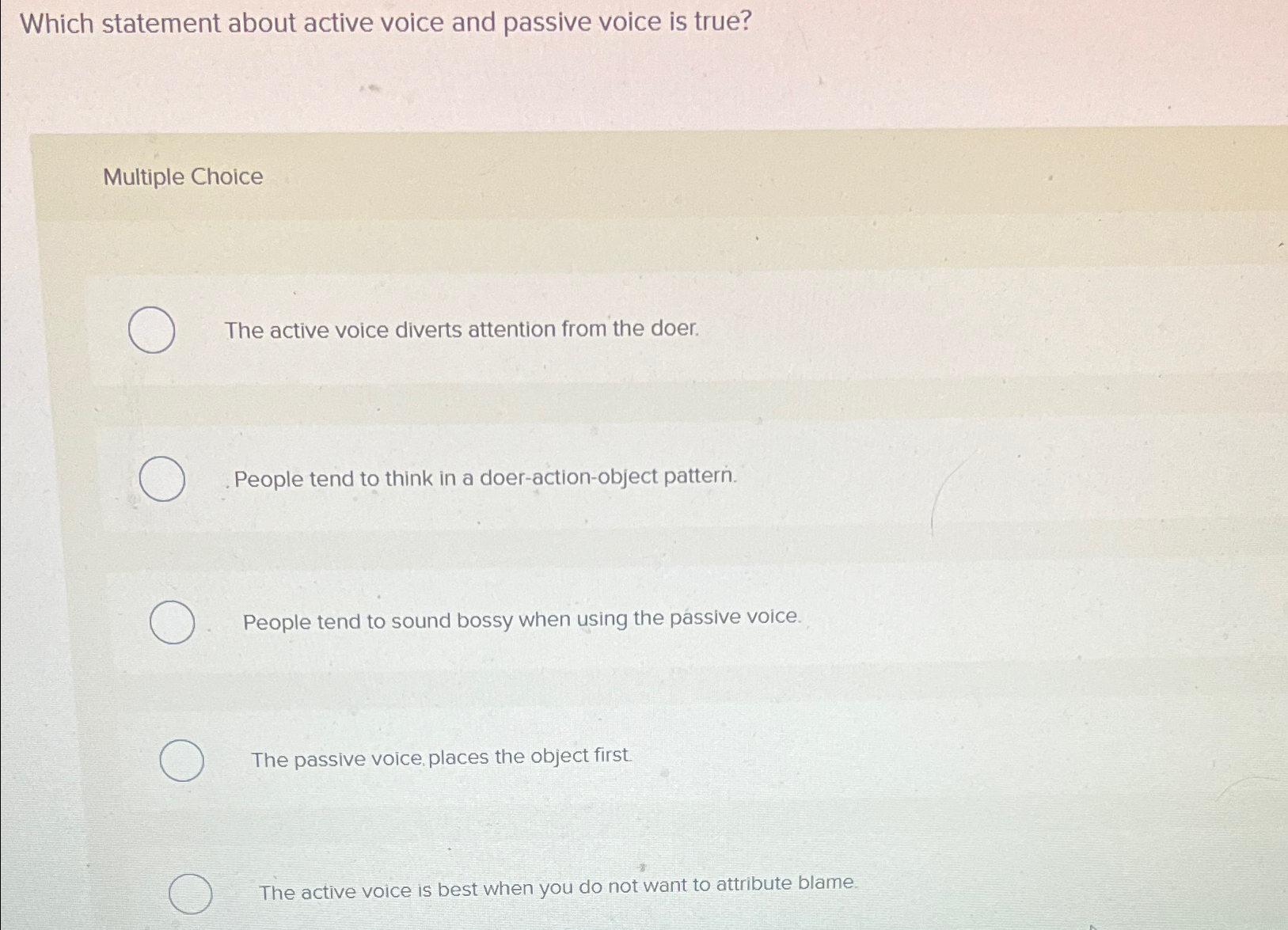 Solved Which statement about active voice and passive voice | Chegg.com