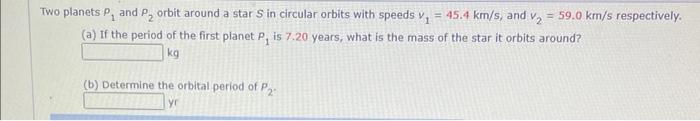 Solved Two planets P1 and P2 orbit around a star S in | Chegg.com