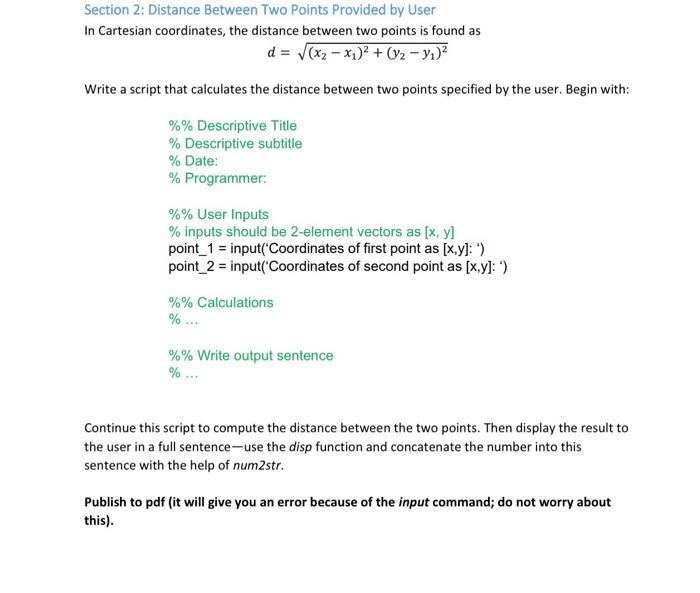 Solved Section 2: Distance Between Two Points Provided by | Chegg.com