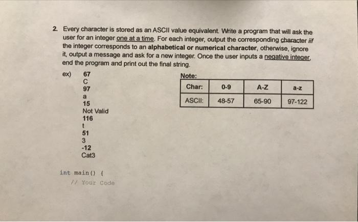 Solved 2. Every character is stored as an ASCII value | Chegg.com