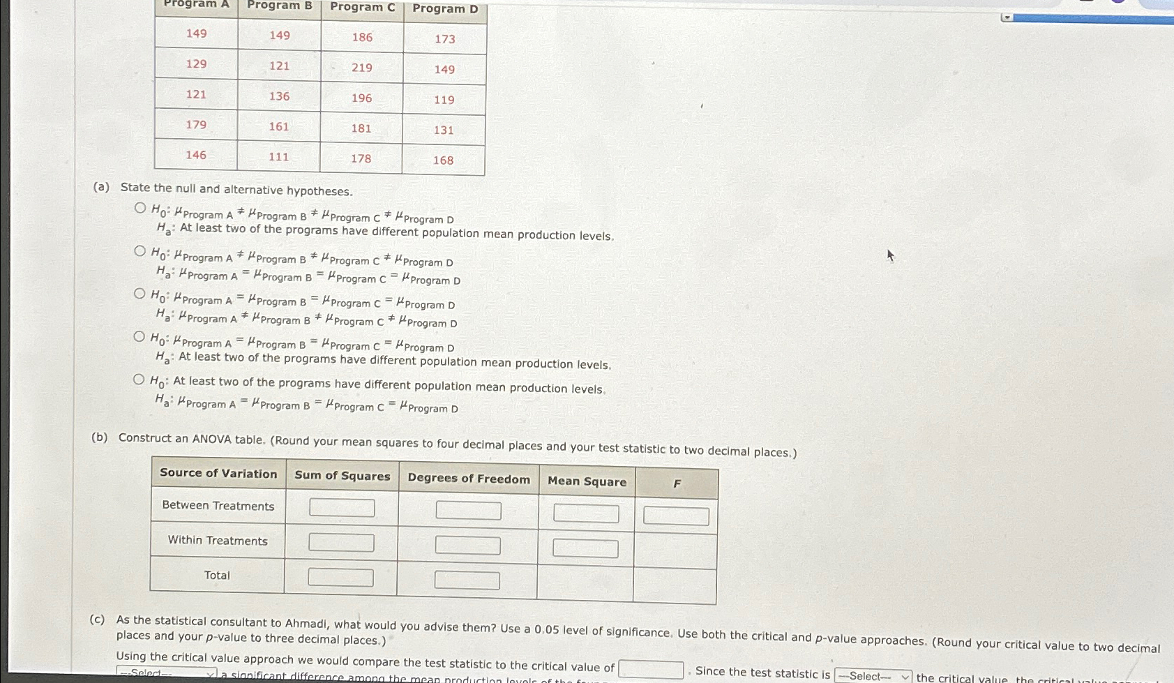 Solved \table[[Program A,Program B,Program C,Program | Chegg.com