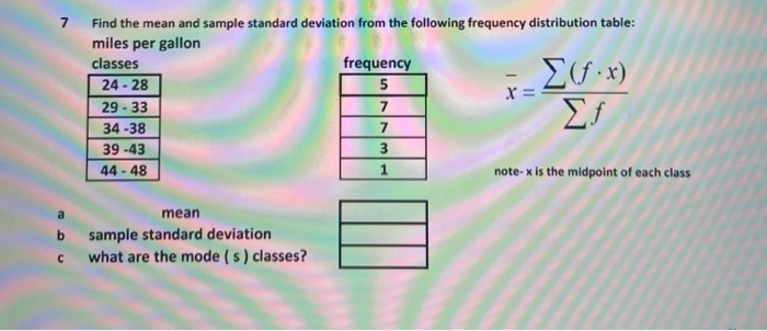 Solved 7 Find the mean and sample standard deviation from | Chegg.com