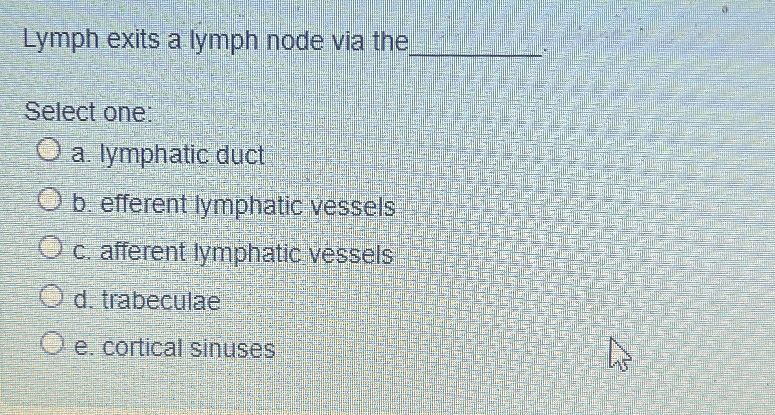 Solved Lymph exits a lymph node via theSelect one:a. | Chegg.com