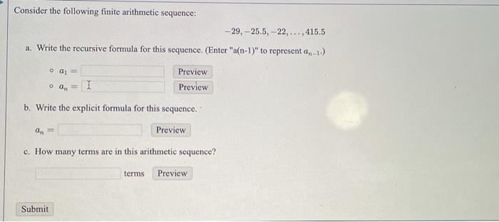 Solved Consider the following finite arithmetic sequence: - | Chegg.com