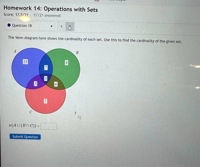 Solved Homework 14: Operations with Sets Score: 17.5/21 | Chegg.com