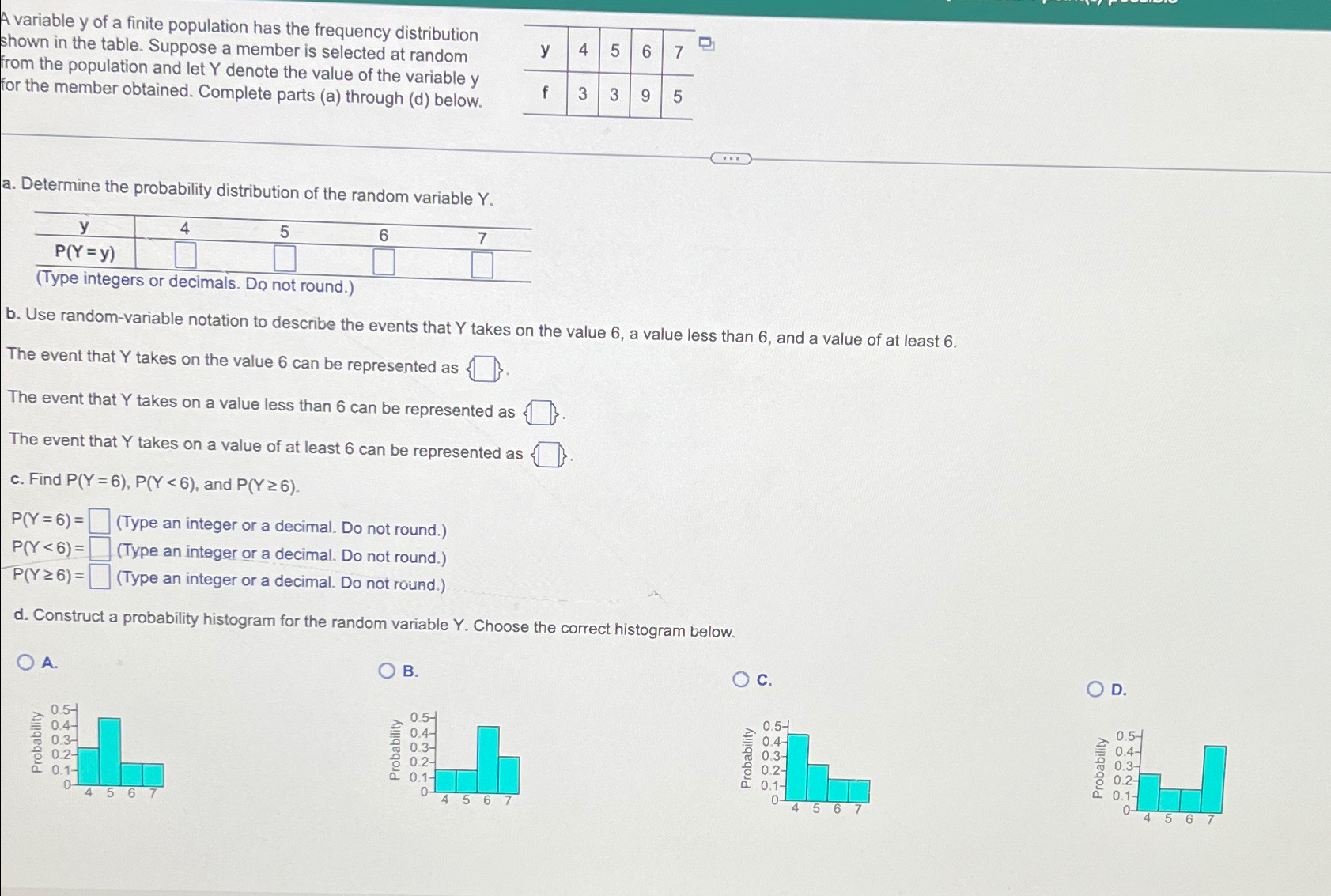 Solved A variable y ﻿of a finite population has the | Chegg.com