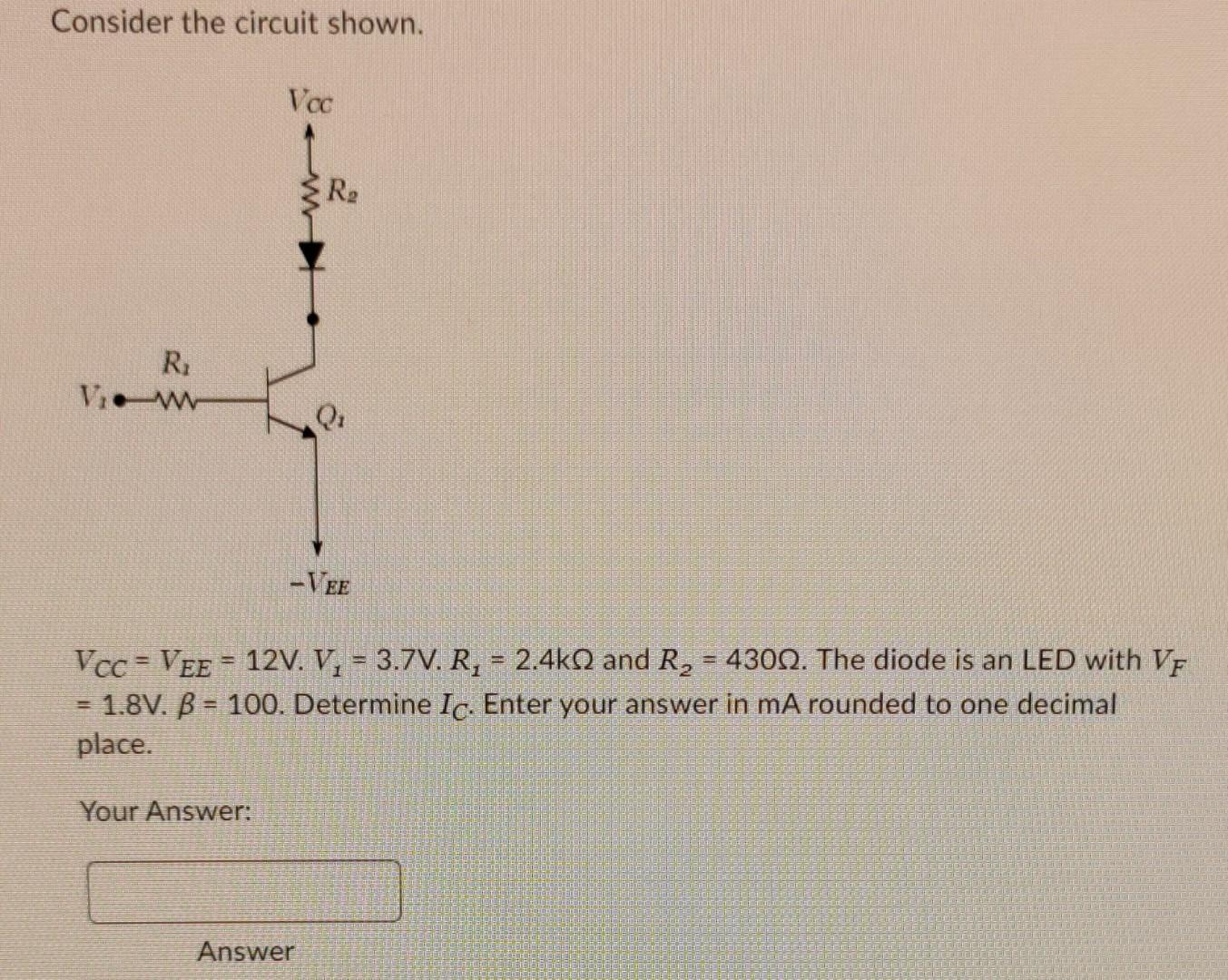 Solved Consider the circuit shown. Voc R2 R View e -VEE Vcc | Chegg.com