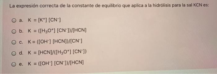 Solved The correct expression of the equilibrium constant | Chegg.com
