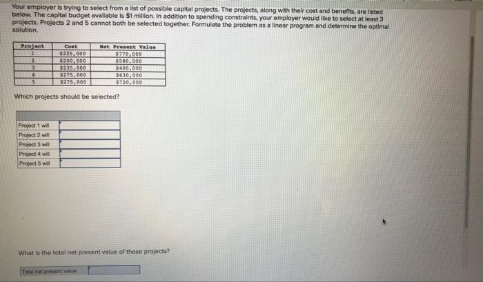 Solved Your employer is trying to select from a list of | Chegg.com