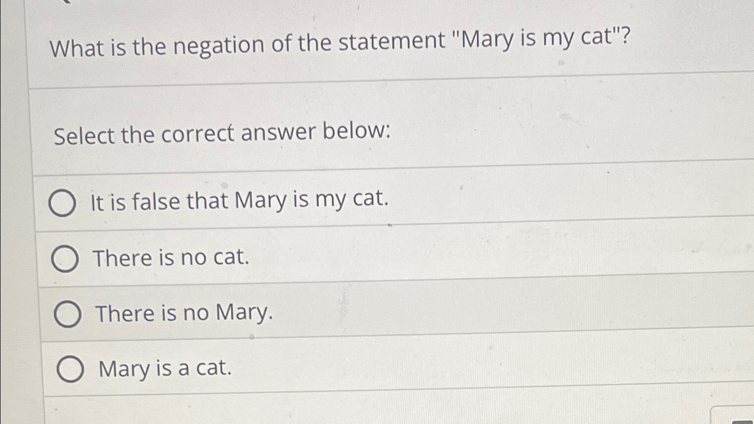Solved What is the negation of the statement "Mary is my | Chegg.com