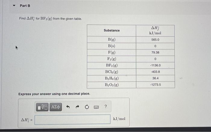 Solved Part A Enter an equation for the formation of BF3(g) | Chegg.com