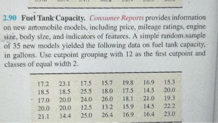 Solved 2.90 Fuel Tank Capacity. Consumer Reports provides | Chegg.com