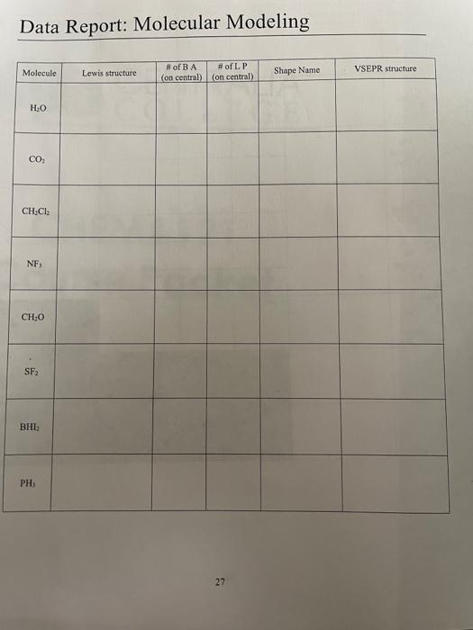 Molecular Modelingfill out data report sheet with | Chegg.com