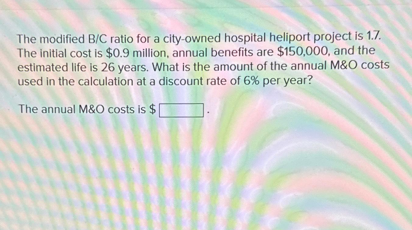 Solved The modified BC ﻿ratio for a city-owned hospital | Chegg.com