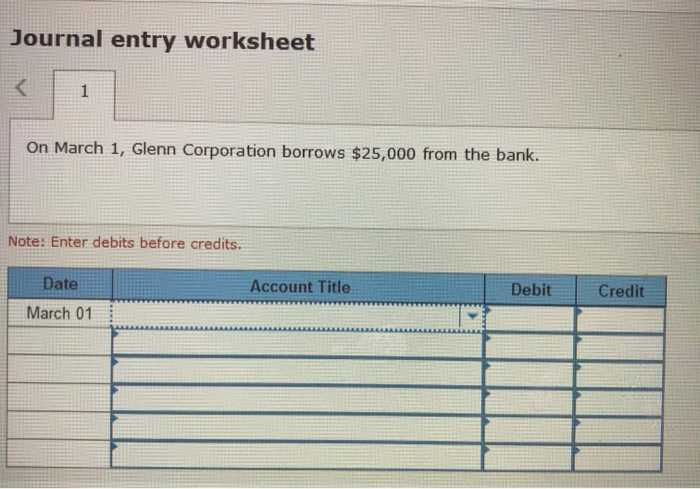Solved Journal entry worksheet On March 1, Glenn Corporation | Chegg.com