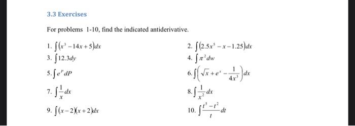 Solved For problems 1-10, find the indicated antiderivative. | Chegg.com