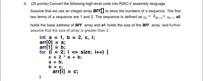 Solved 3. (20 points) Convert the following high-level code | Chegg.com