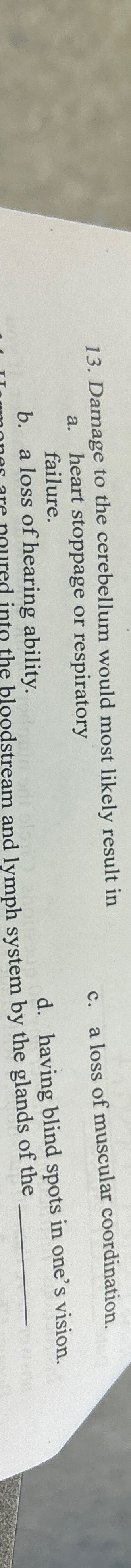 Solved Damage to the cerebellum would most likely result | Chegg.com