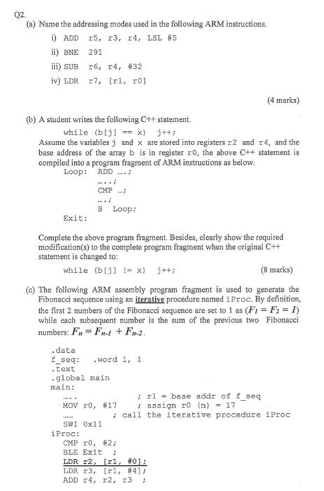 Solved Q2. (a) Name the addressing modes used in the | Chegg.com