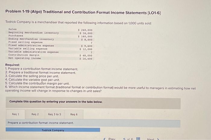 Solved Problem 1-19 (Algo) Traditional and Contribution | Chegg.com
