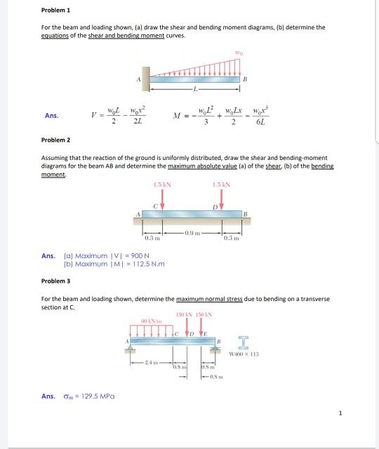 Solved Problem 1 For the beam and loading shown, (a) draw | Chegg.com