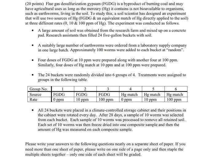 Solved (20 points) Flue gas desulfurization gypsum (FGDG) is | Chegg.com