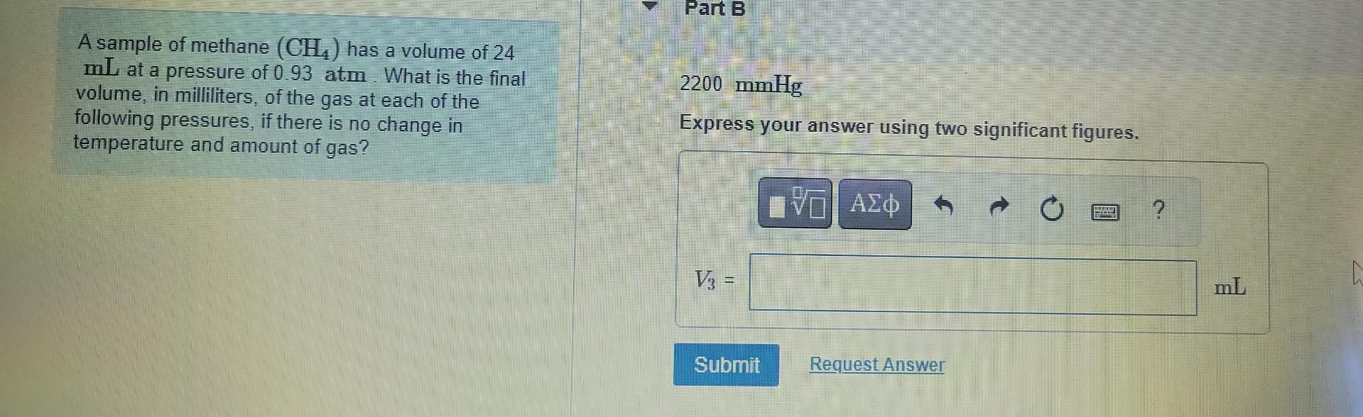 Solved A sample of methane (CH4) has a volume of 24 mL at a | Chegg.com