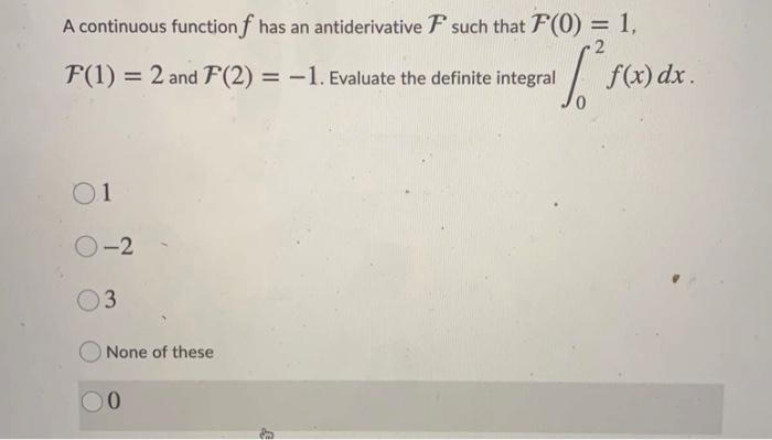 Solved A continuous function f has an antiderivative F such | Chegg.com