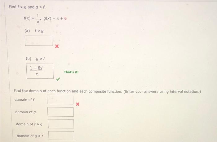 Solved Find f o g and g o f. f(x) = 1/x, g(x) = x+6 | Chegg.com