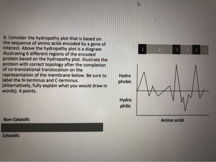 Solved 3 4 5 6 B. Consider the hydropathy plot that is based | Chegg.com