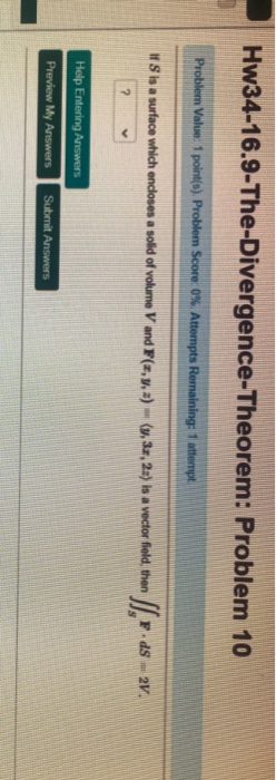 Solved Hw34-16.9-The-Divergence-Theorem: Problem 10 Problem | Chegg.com