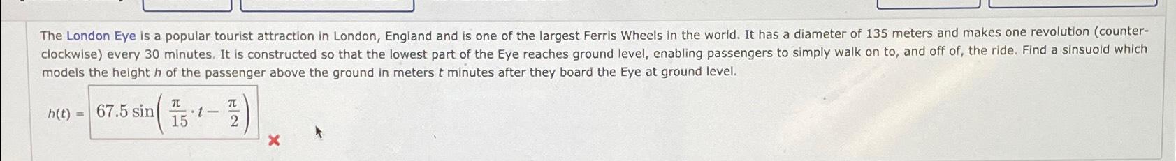 Solved models the height h ﻿of the passenger above the | Chegg.com