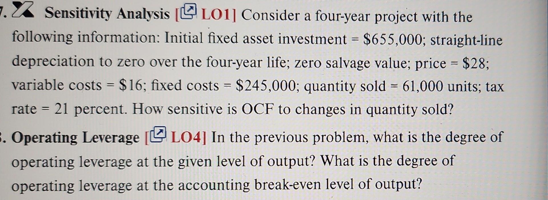 Solved 23 Sensitivity Analysis [ホ LO1] Consider a four-year | Chegg.com