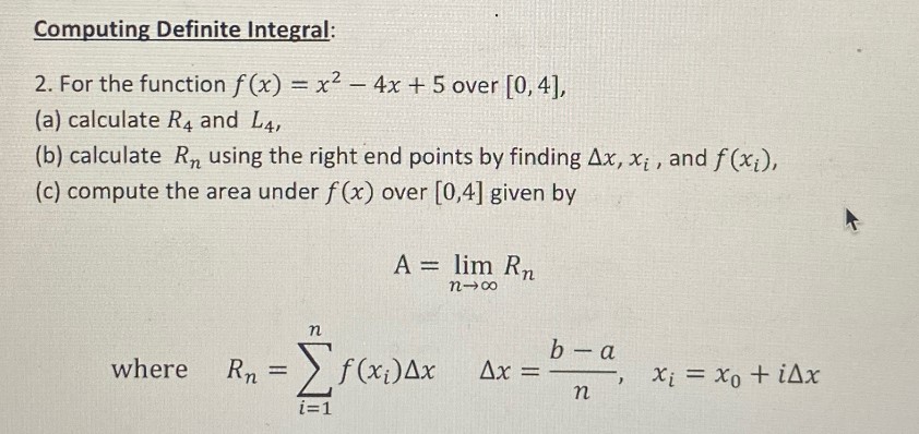 Solved Computing Definite Integral:For the function | Chegg.com