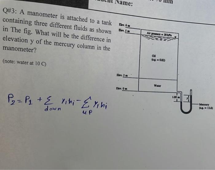 Solved Q\#3: A manometer is attached to a tan containing | Chegg.com