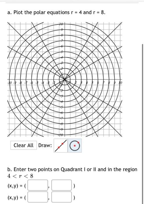 Solved a. Plot the polar equations r = 4 and r = 8. 10+ 10- | Chegg.com