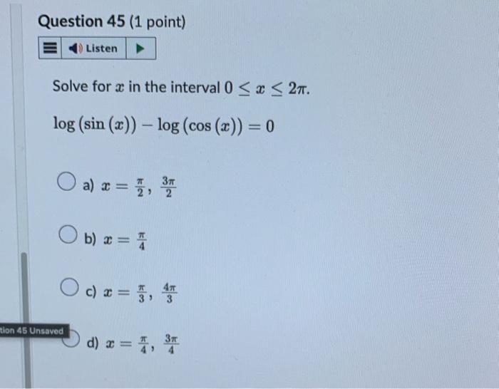 Solved Solve for x in the interval 0≤x≤2π. | Chegg.com