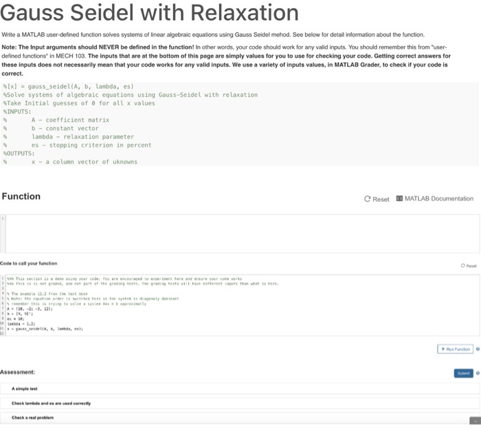 Gauss Seidel with Relaxation Write a MATLAB | Chegg.com