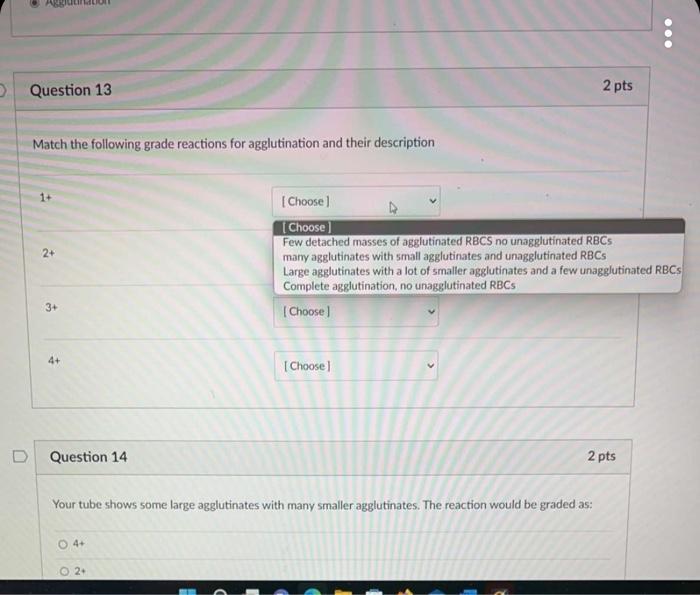 Match the following grade reactions for agglutination | Chegg.com