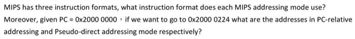 Solved MIPS has three instruction formats, what instruction | Chegg.com