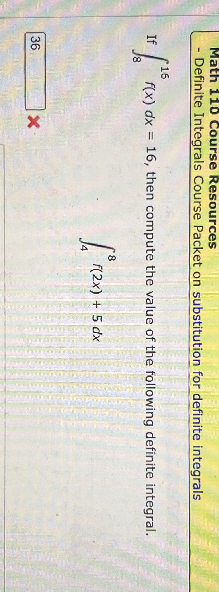 Math 110 ﻿course Resourcesdefinite Integrals Course 