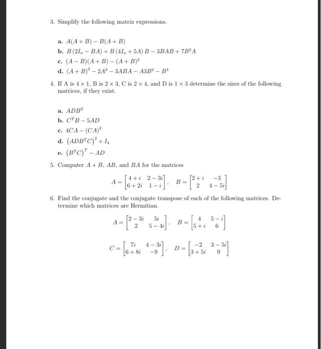 Solved 3. Simplify the following matrix expressions. a. | Chegg.com