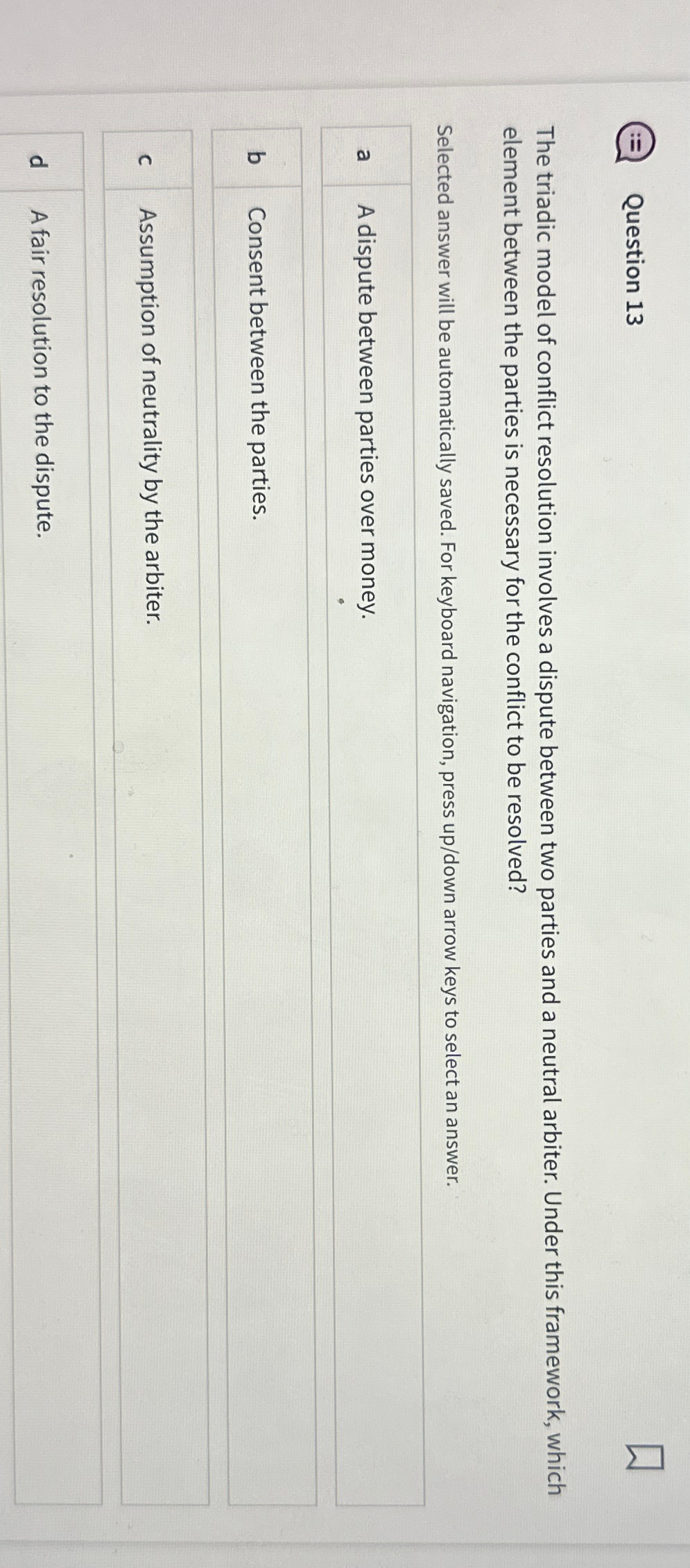 Question 13The triadic model of conflict resolution | Chegg.com