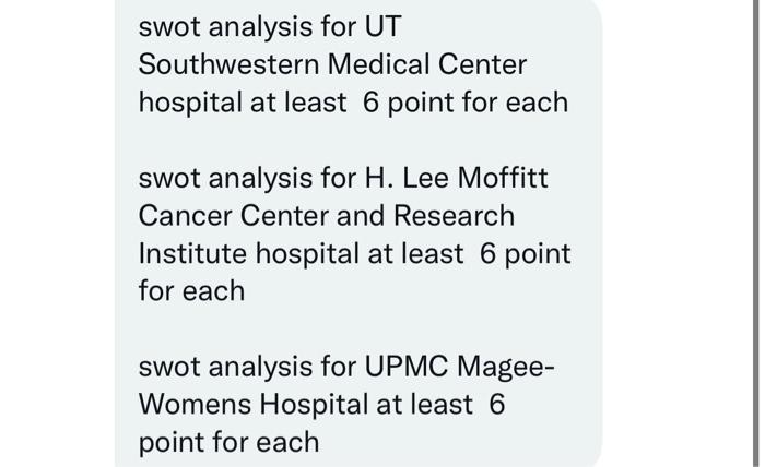 Solved swot analysis for UT Southwestern Medical Center | Chegg.com