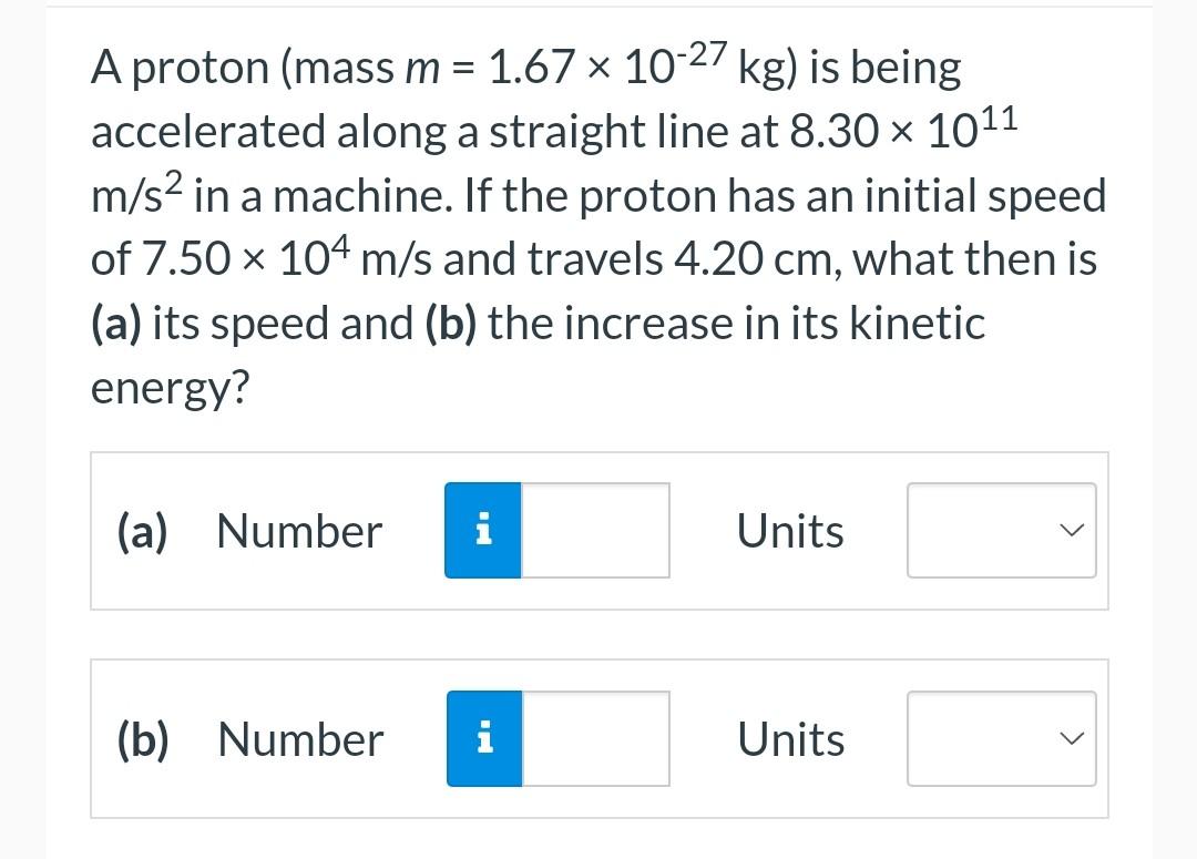 Solved A proton (mass m=1.67×10−27 kg ) is being accelerated | Chegg.com